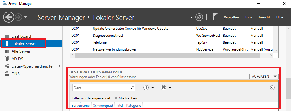 Windows Server 2016 mit dem Best Practices Analyzer (BPA) optimal ...
