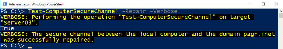 Checking connectivity to Active Directory: Test-ComputerSecureChannel ...
