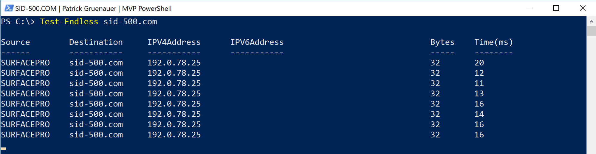 PowerShell: Endless Ping with Test-Connection (Test-Endless) – SID-500.COM